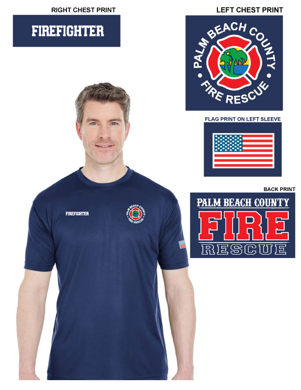 (FIREFIGHTER) UltraClub Men's Cool & Dry S/S T-Shirt, Navy, Palm Beach ...