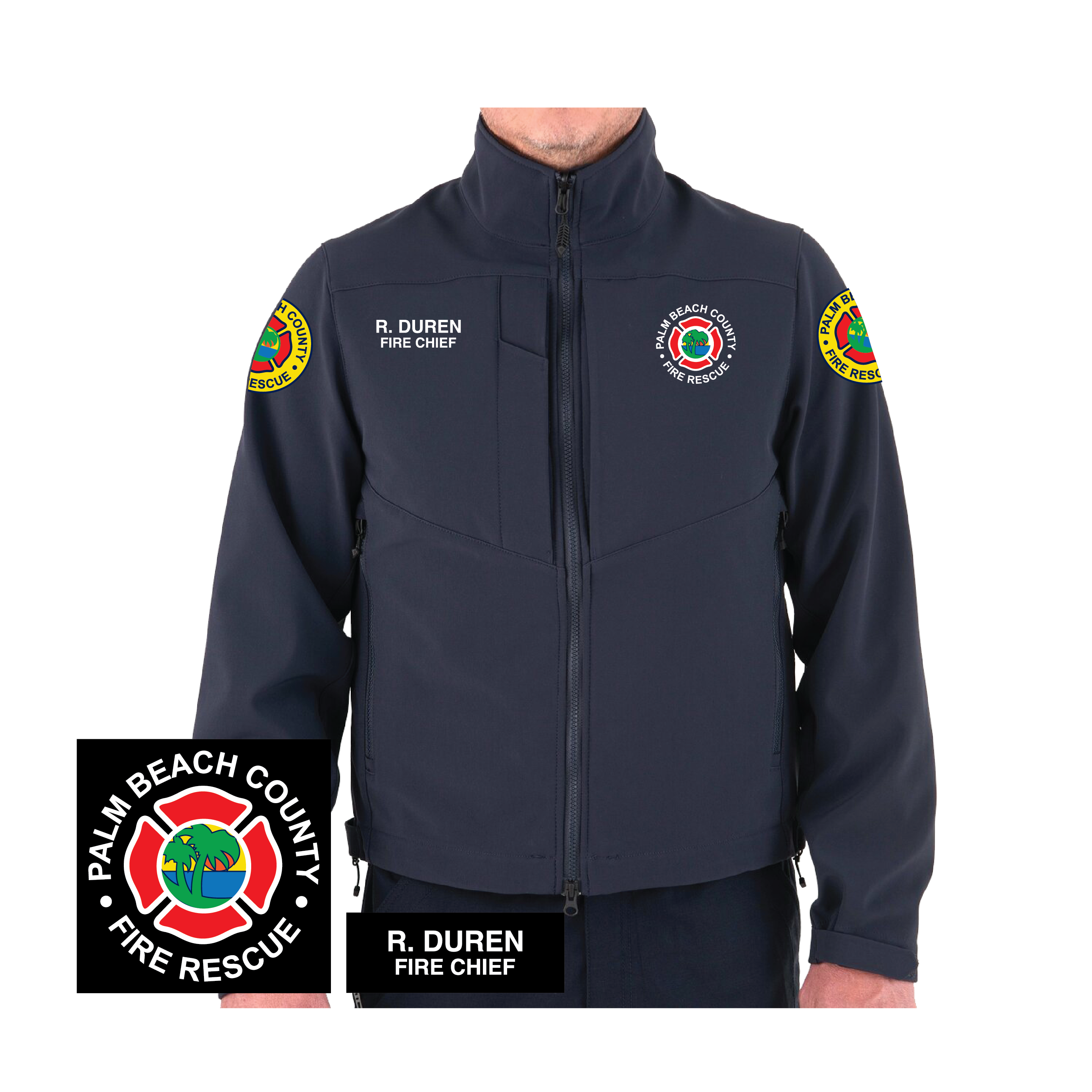Softshell Jacket Regular Length - Navy, Palm Beach Fire Rescue NA