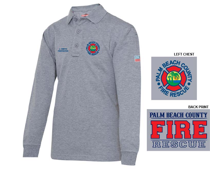 Tru-Spec Mens Original L/S Polo - Heather Grey, Palm Beach Fire Rescue NA